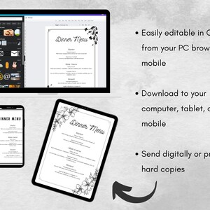 Editable Menu Card Template Printable Dinner Menu Template | Etsy