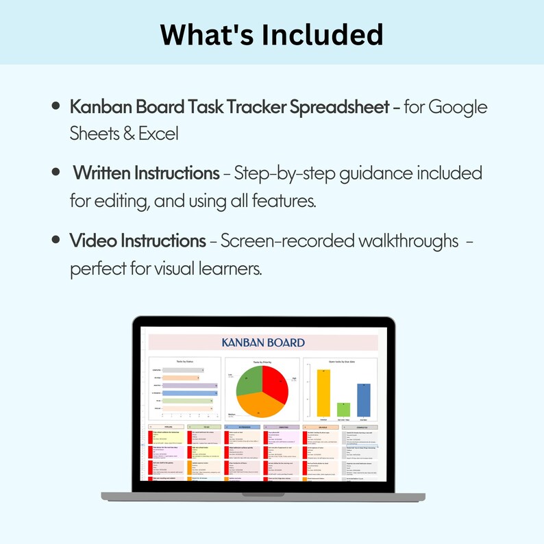 Kanban Task Tracker for Google Sheets & Excel ADHD Daily Planner for ...