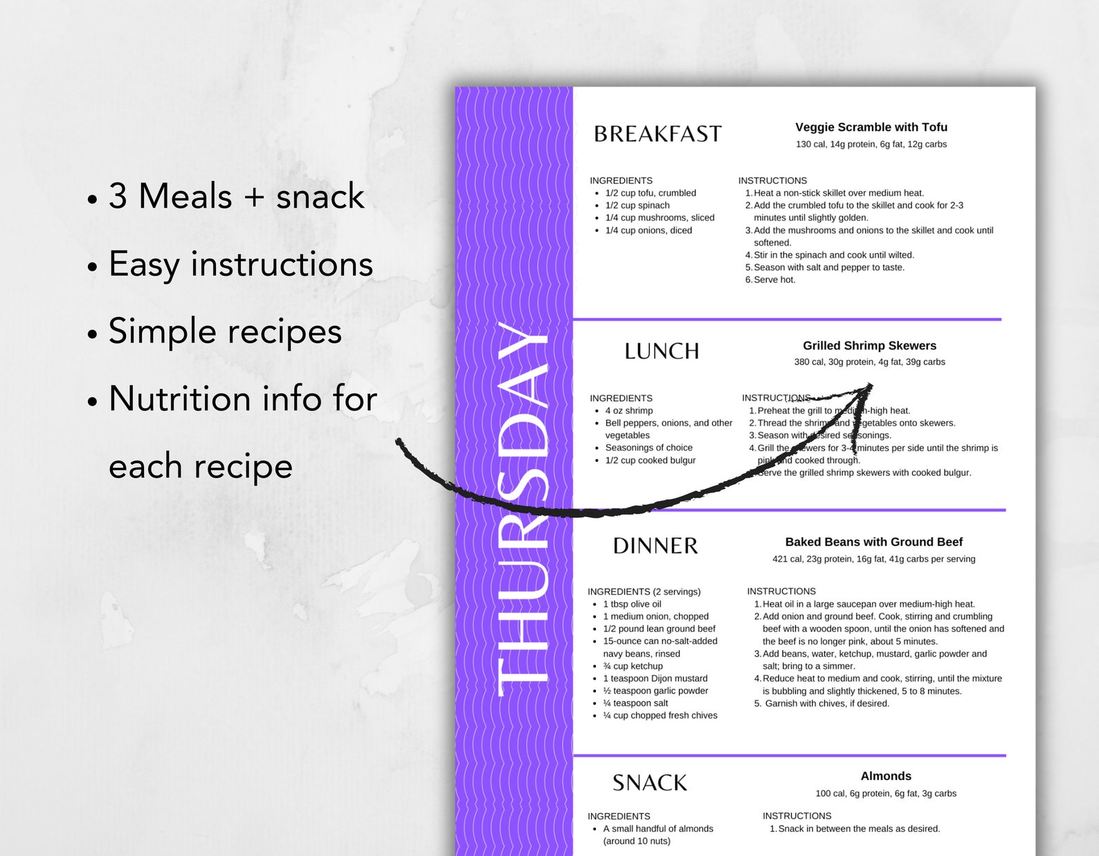 7 Day Diabetic Meal Plan With Recipes and Grocery List PDF Printable ...