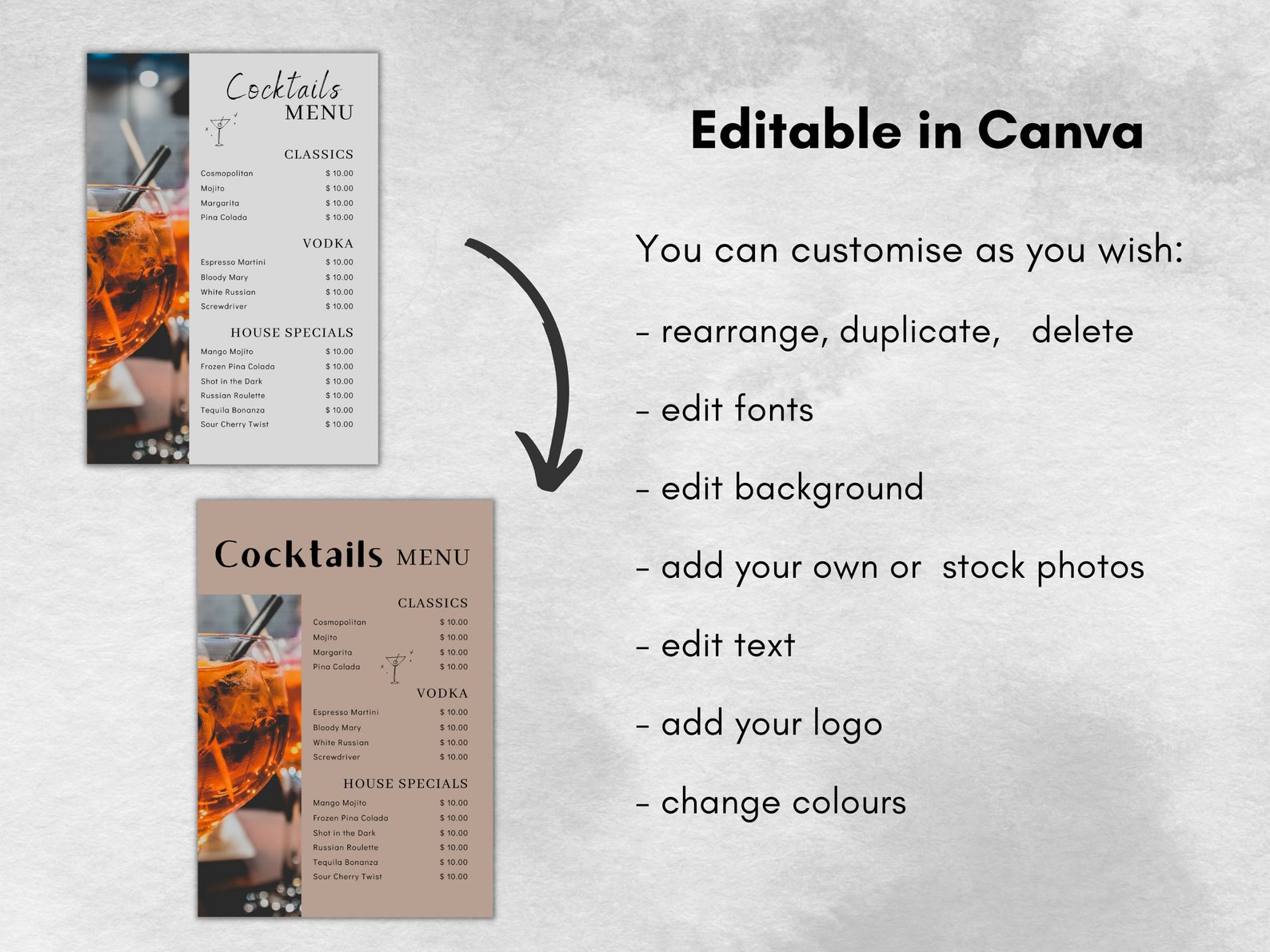 Editable Bar Menu Template Printable Drinks Menu Cocktails - Etsy