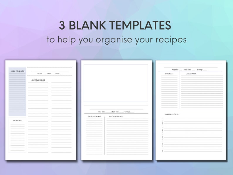 Blank Recipe Book Template, Editable Recipe Template Word, Ebook Recipe ...
