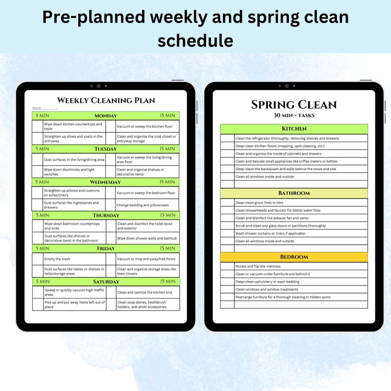 ADHD Cleaning Schedule Checklist by Room Weekly Cleaning Planner Adult ...