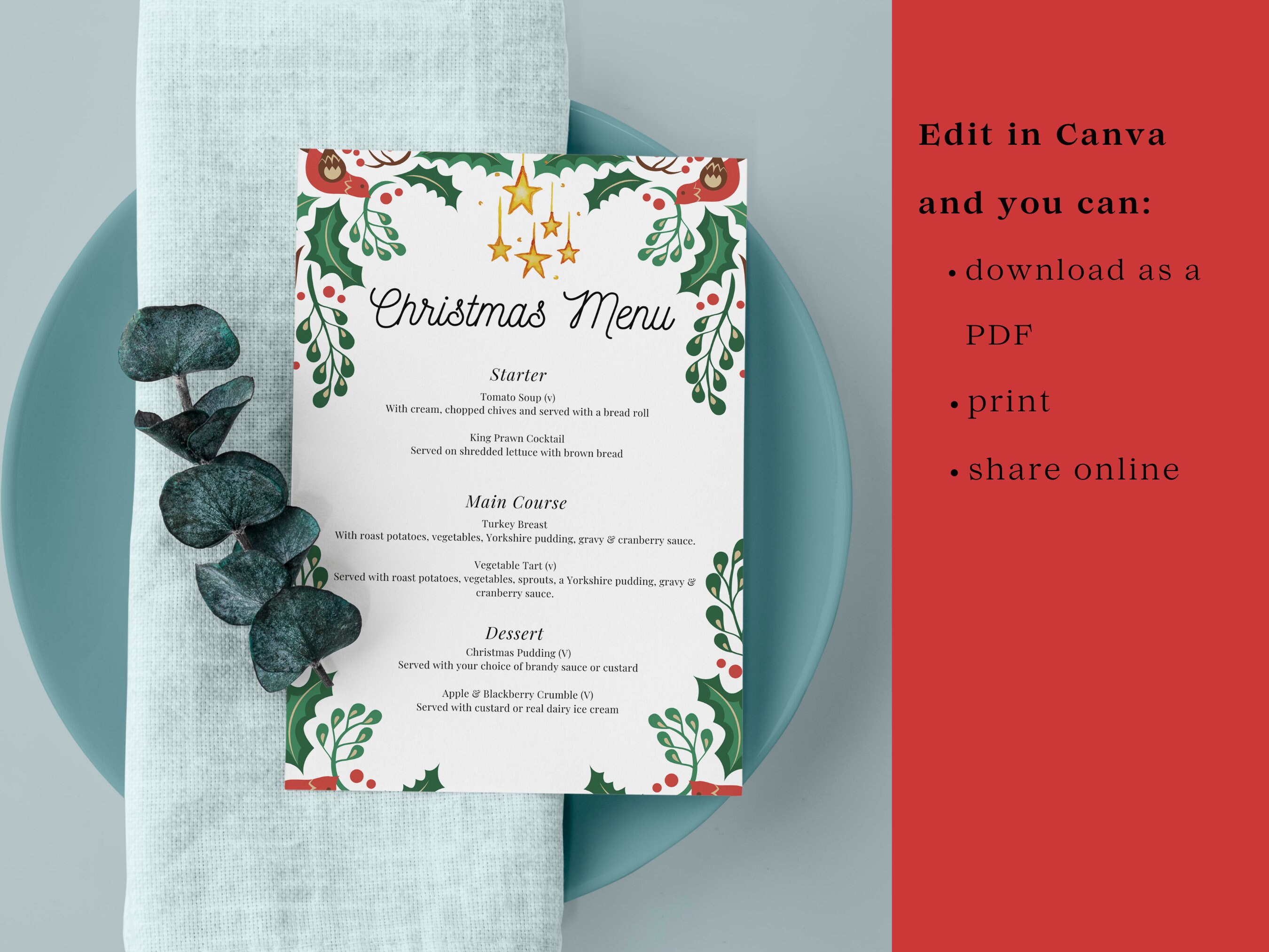 9 X Menu Templates Christmas A4 A5 US Letter Editable - Etsy