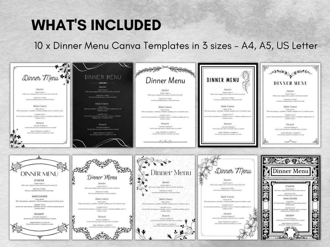 Editable Menu Card Template Printable Dinner Menu Template - Etsy Canada
