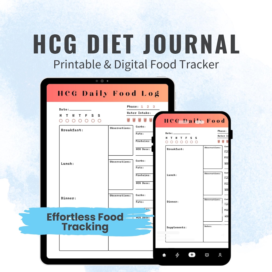 HCG Diet Journal Daily Food Log Sheet HCG Weight Loss Printable ...