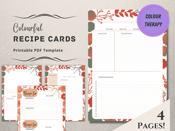 Printable Recipe Binder Inserts A4 A5 US Letter Recipe Card - Etsy