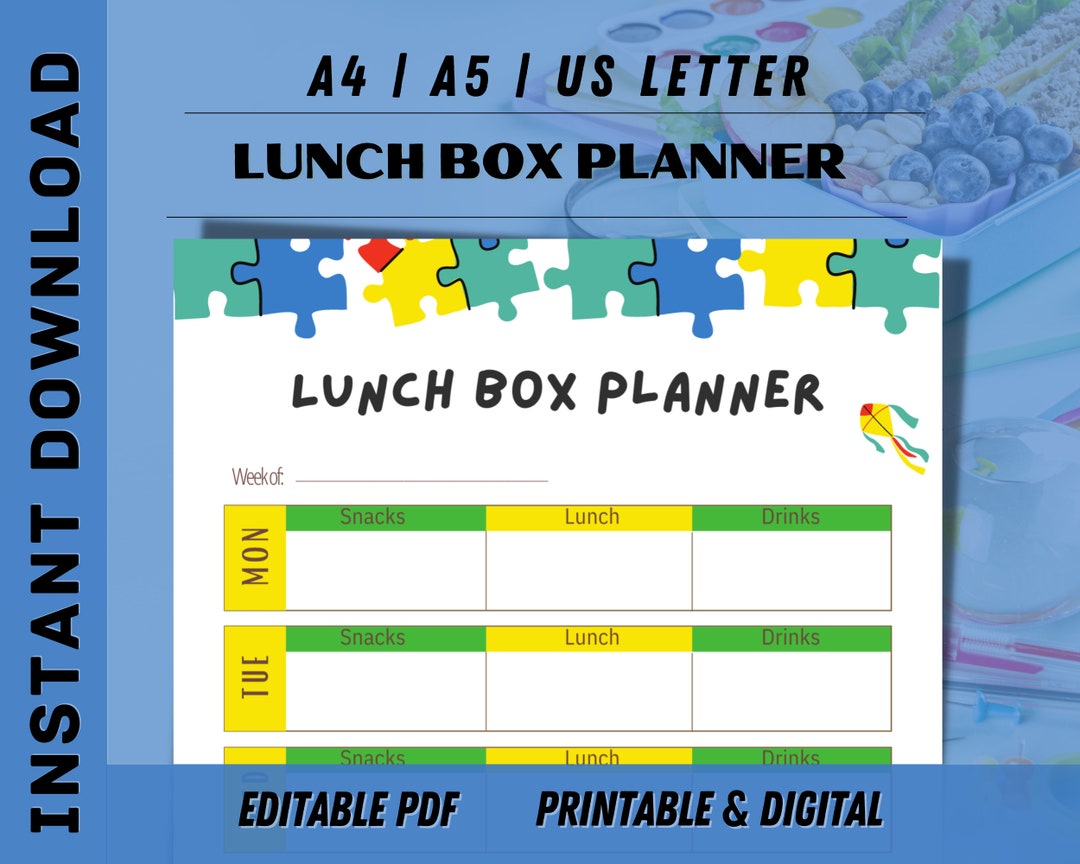 Kids Meal Planner, Weekly Lunch Box Planner PDF, Printable Lunch Box ...