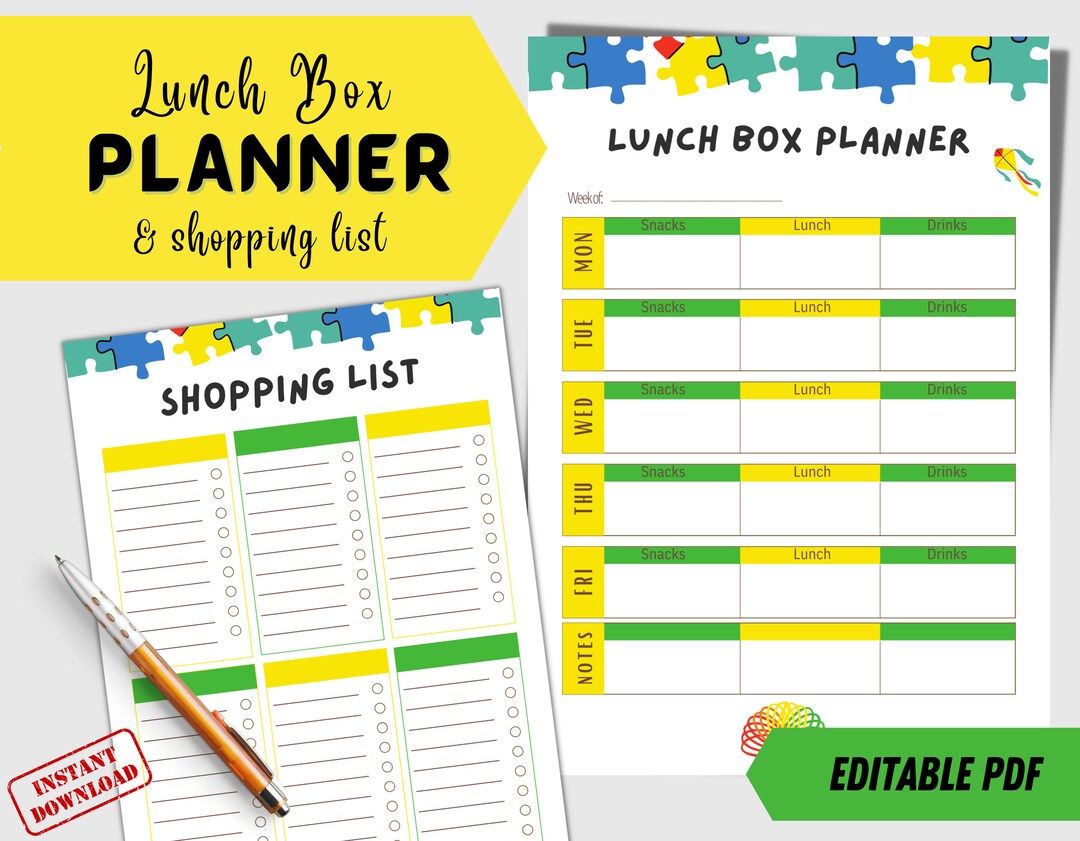 Editable Weekly Lunchbox Planner | Kids Meal Planner | Printable Packed ...