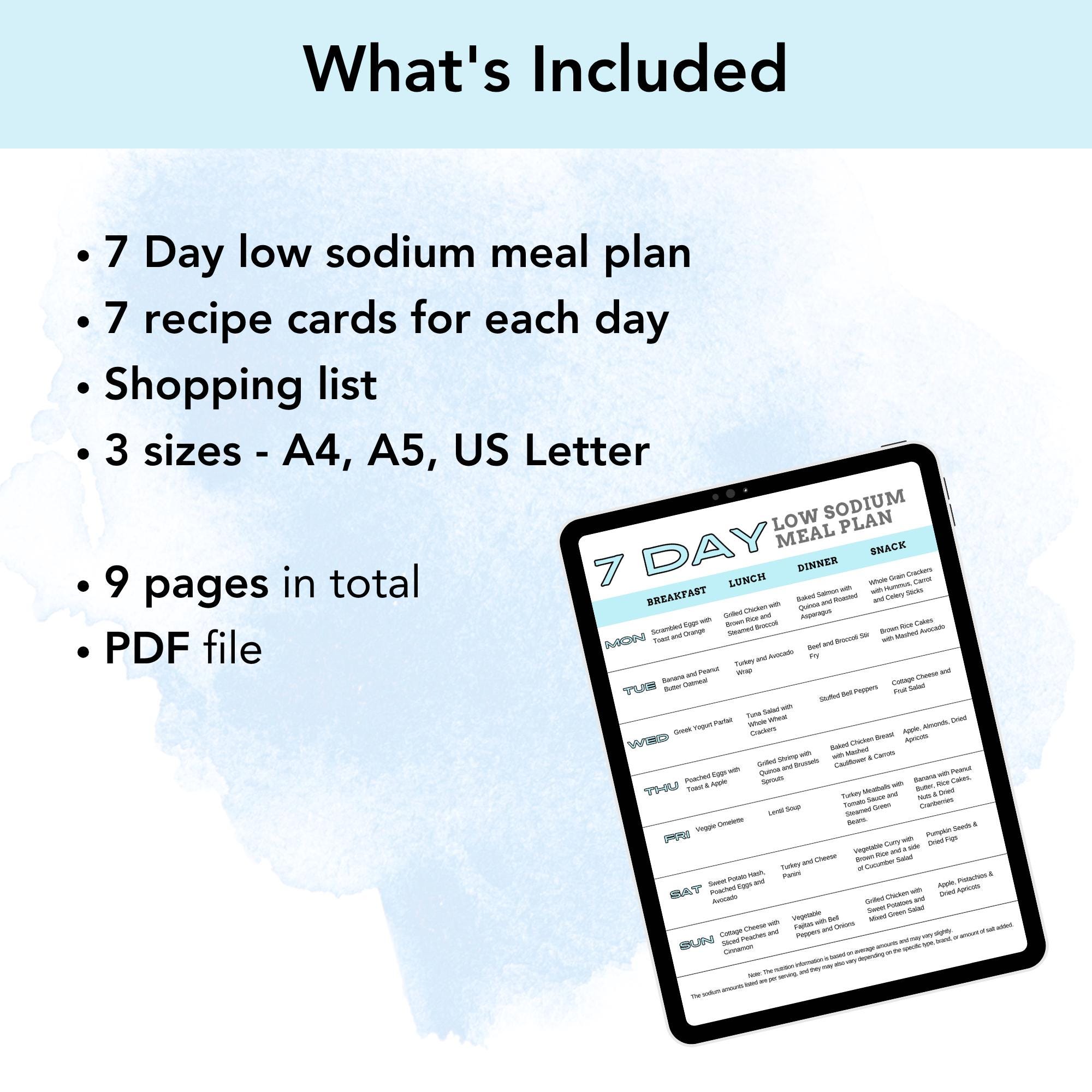 7 Day Low Sodium Meal Plan With Printable Grocery List Low Salt Diet ...