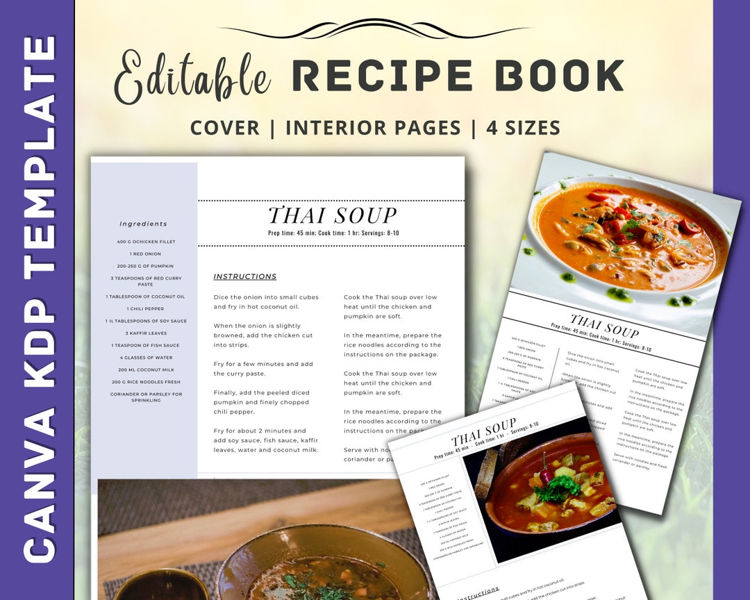 KDP Recipe Book Template, Editable Recipe Binder, Printable Recipe Card ...