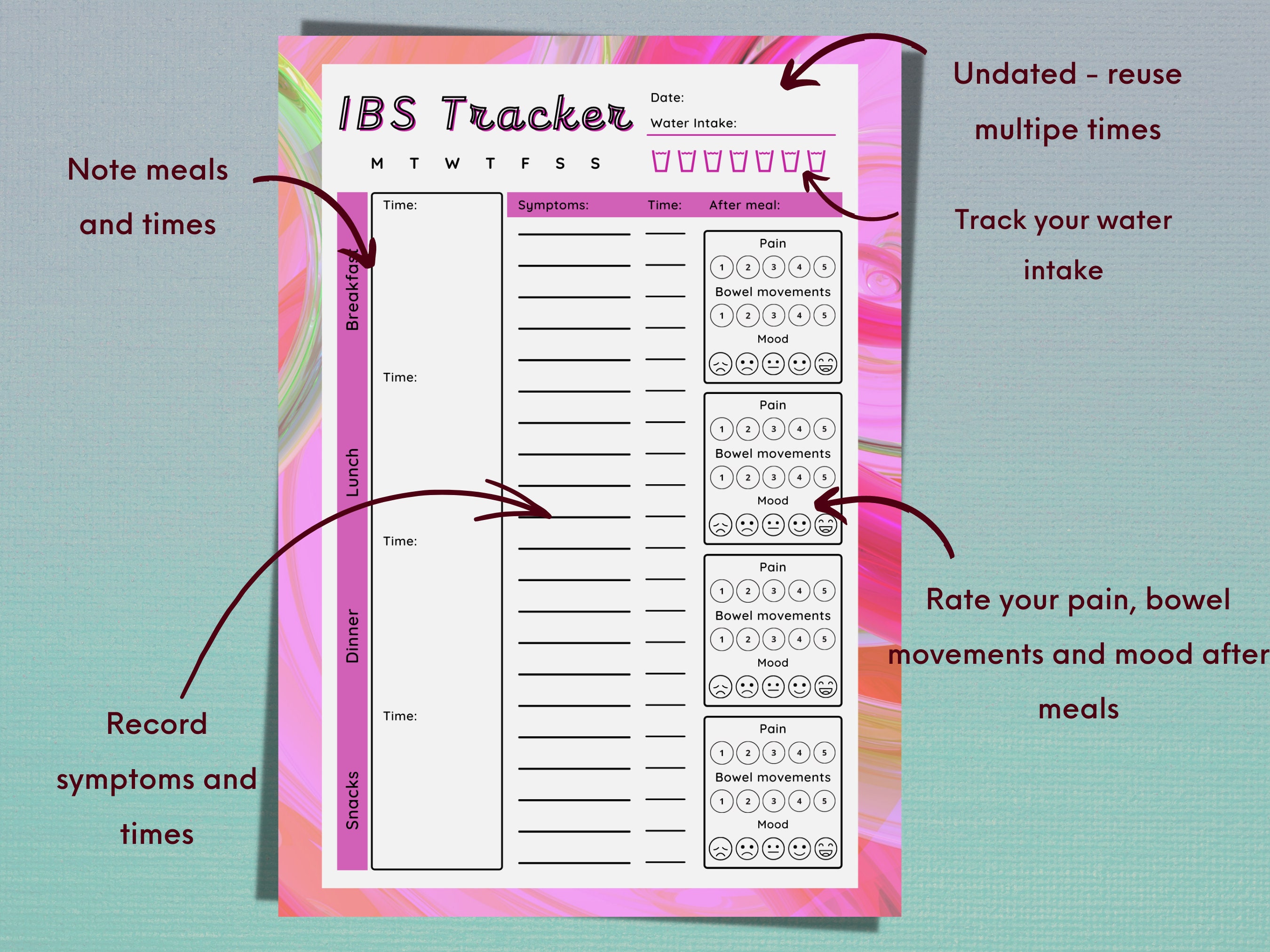 Daily IBS Journal Printable Symptom Tracker Food Sensitivity Log Food ...