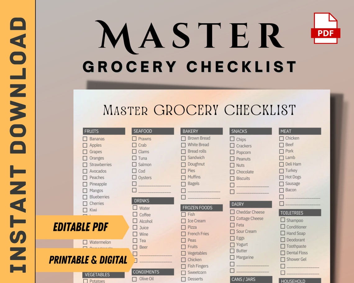 Master Grocery List Template Printable Grocery Checklist - Etsy