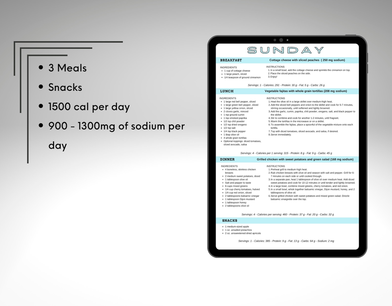 7 Day Low Sodium Meal Plan With Printable Grocery List Low Salt Diet ...
