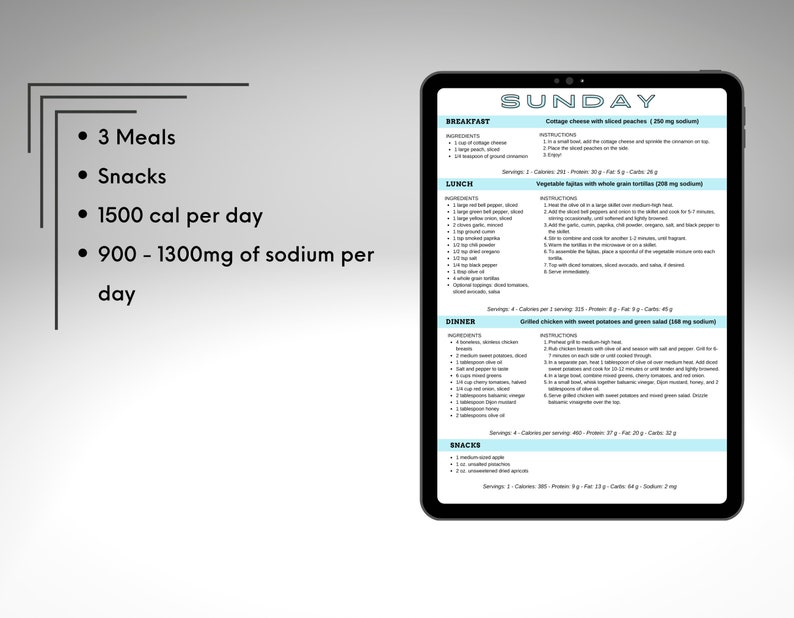 7 Day Low Sodium Meal Plan With Printable Grocery List Low Salt Diet ...
