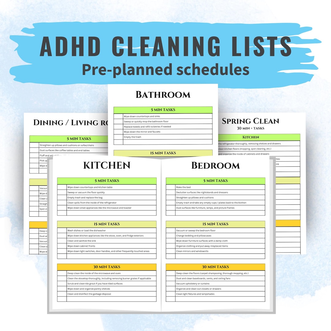 ADHD Cleaning Schedule Checklist by Room Weekly Cleaning Planner Adult ...