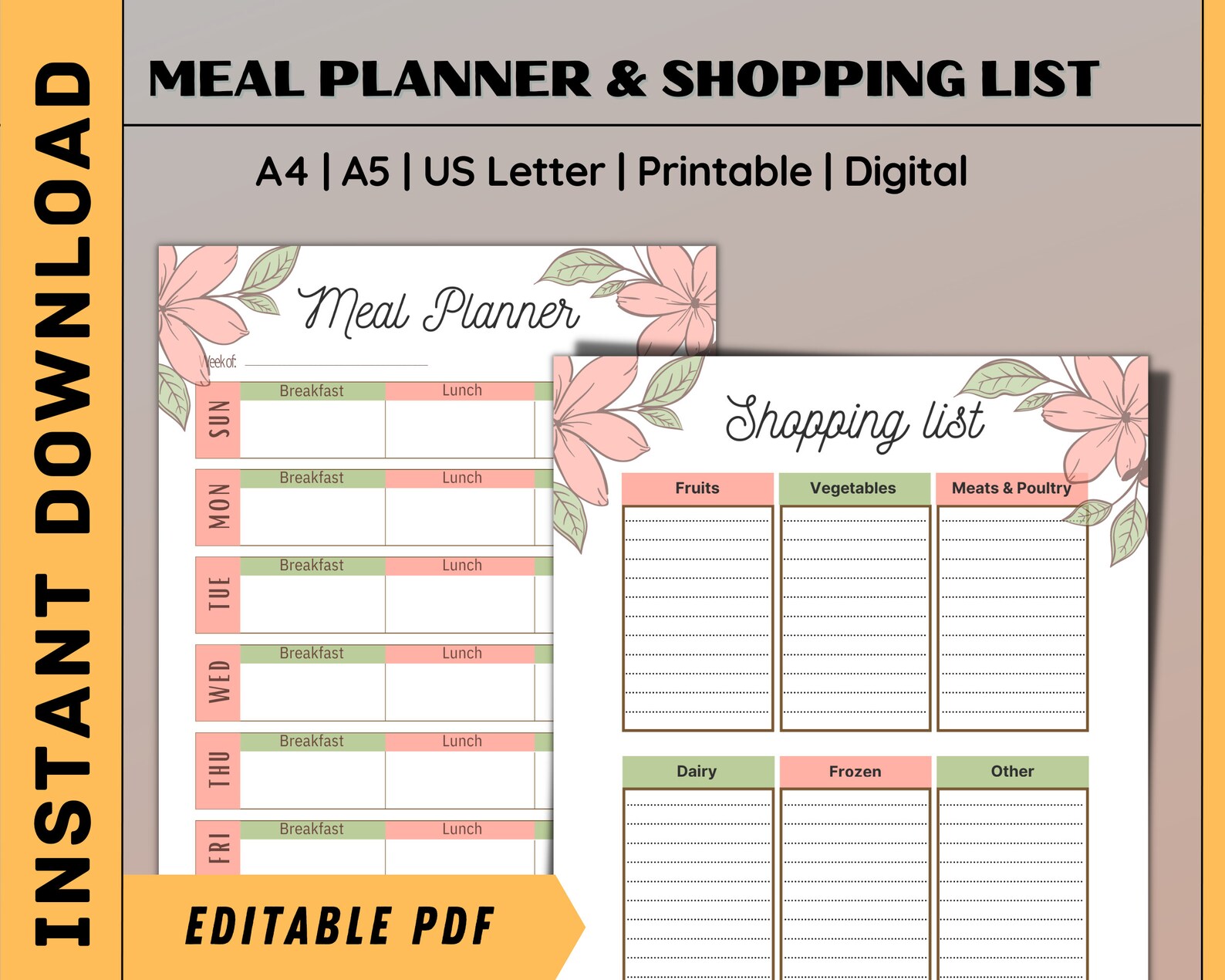 Editable Meal Planner Printable | Weekly Meal Planner Template ...