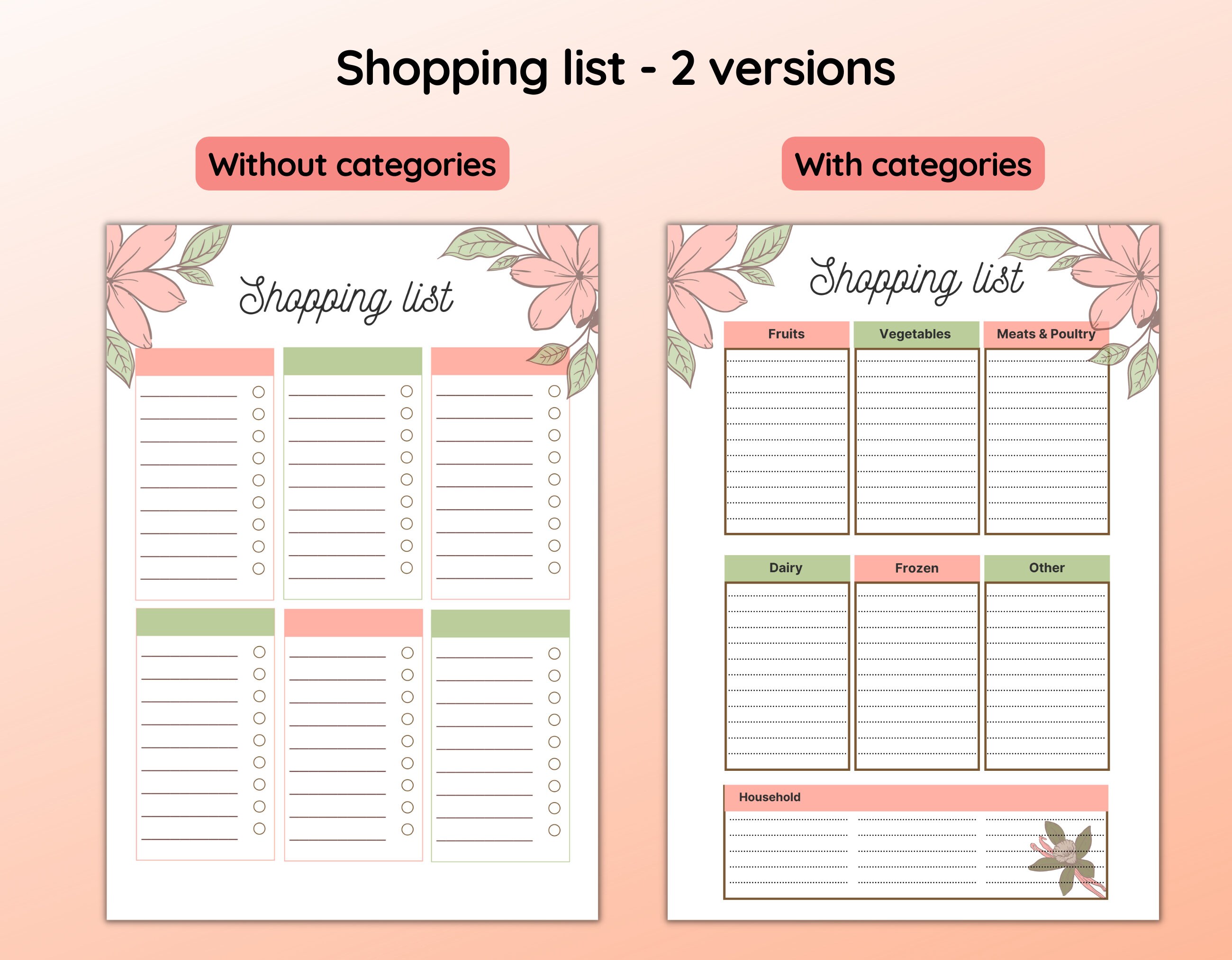 Monthly Meal Planner Printable Grocery List Menu Planner Template ...