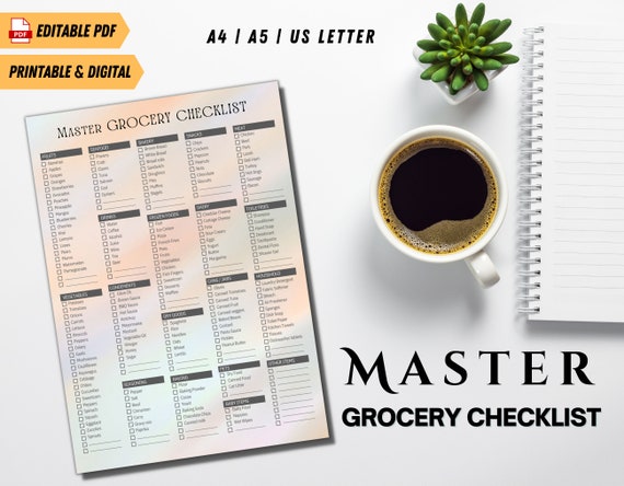 Master Grocery List Template Printable Grocery Checklist | Etsy