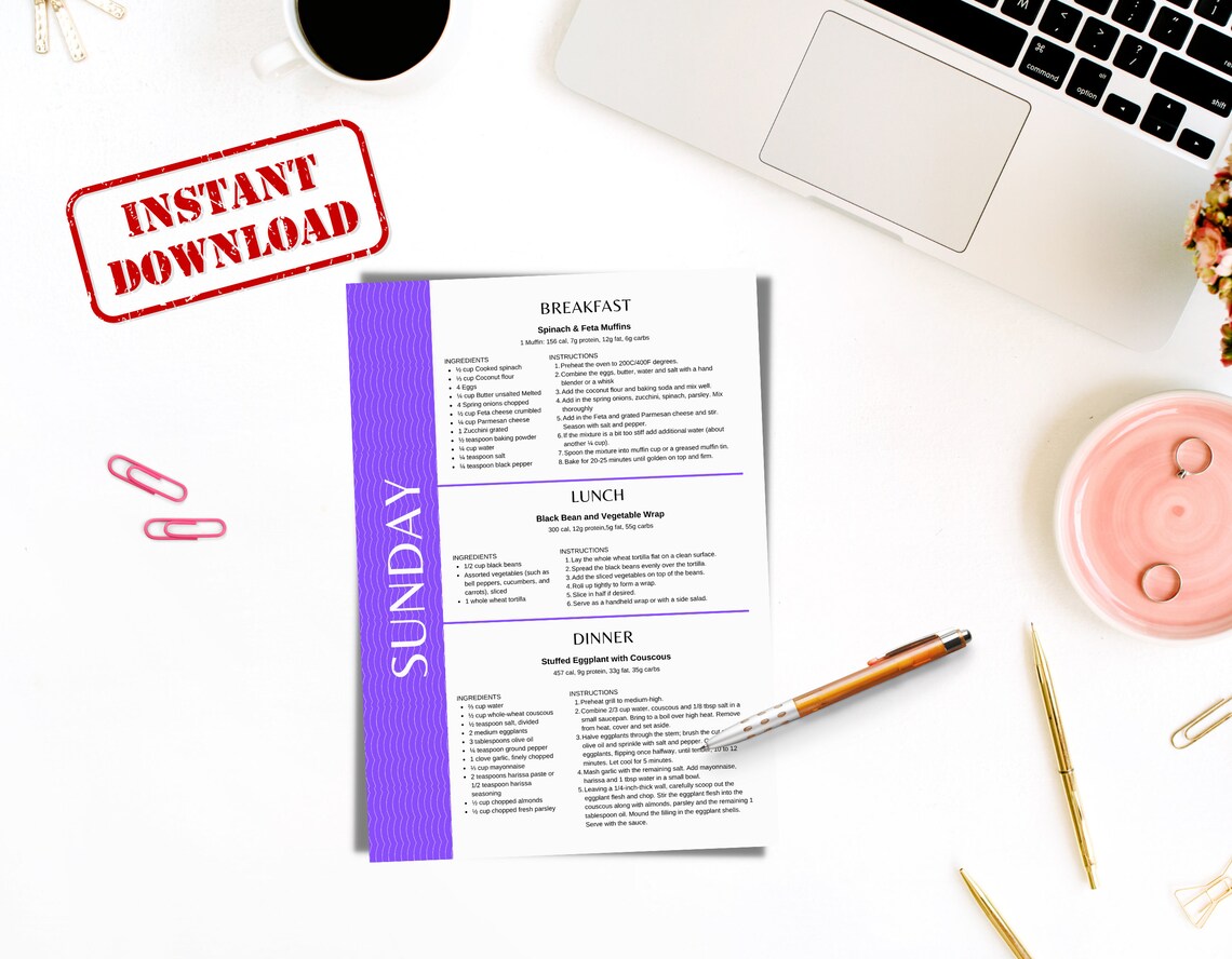 7 Day Diabetic Meal Plan With Recipes PDF, Printable Diabetic Weekly ...