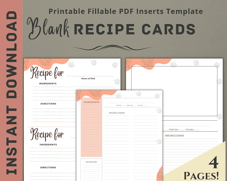 Blank Recipe Book Template PDF | Blank Recipe Card Template | Printable ...