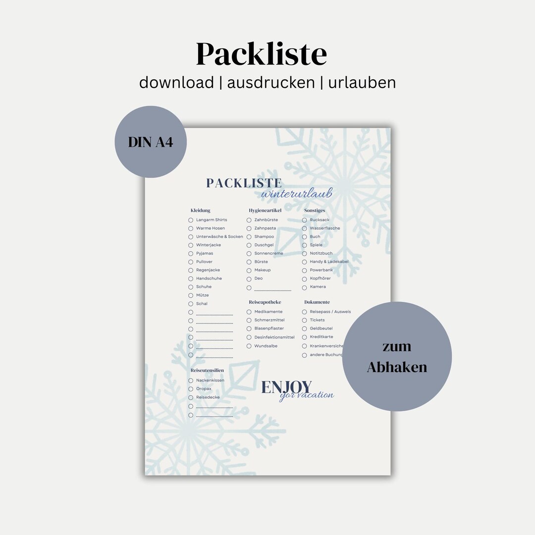 Packing List to Tick off for Your Winter Holiday - Etsy
