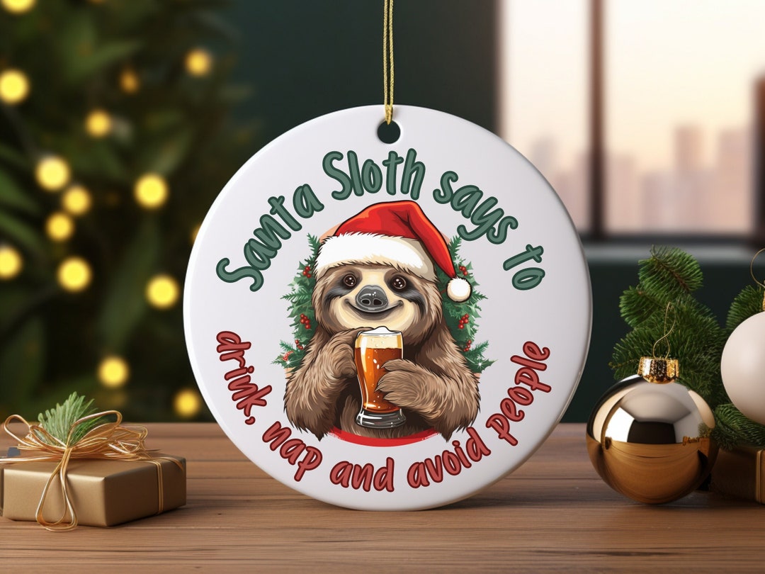 Sloth Ornament, Anti Social Club, Sloth Gift, Xmas Gift, Santa Sloth ...