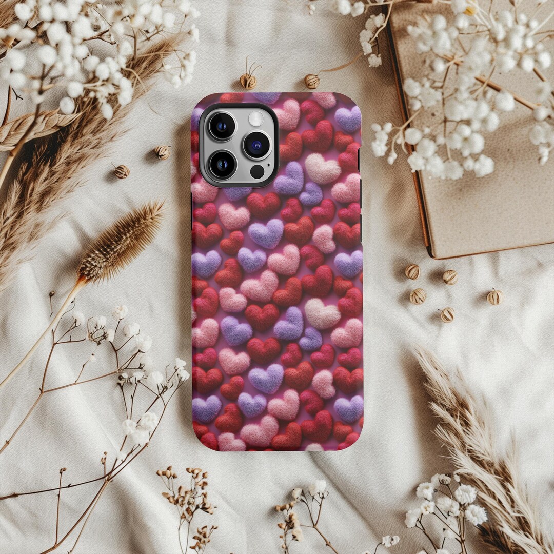 Felt Heart 3D Effect Valentines Day Phone Case, Cute Tough Cellphone ...