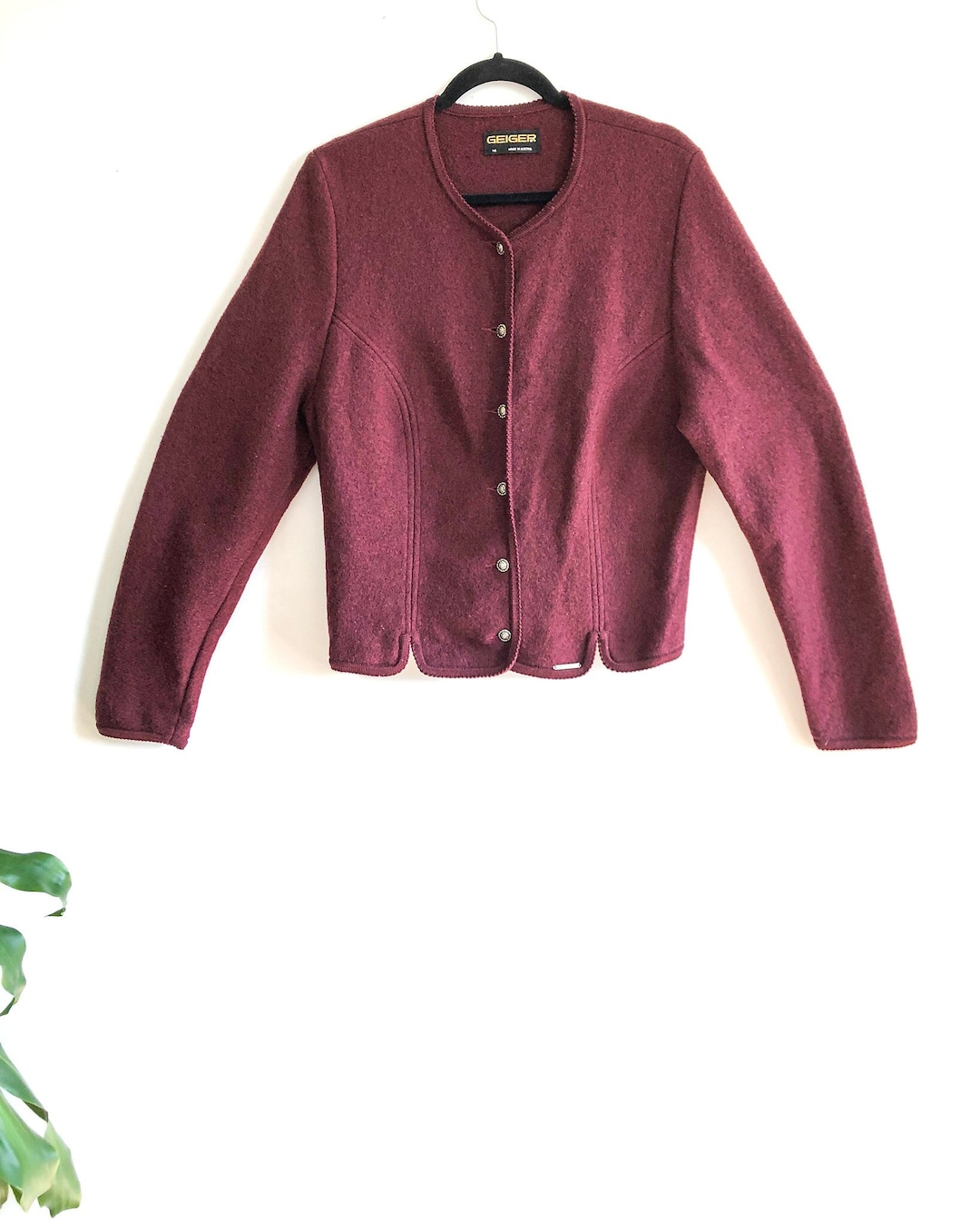 90s Geiger Boiled Wool Burgundy Cardigan, Vintage Curly Wool Sweater ...