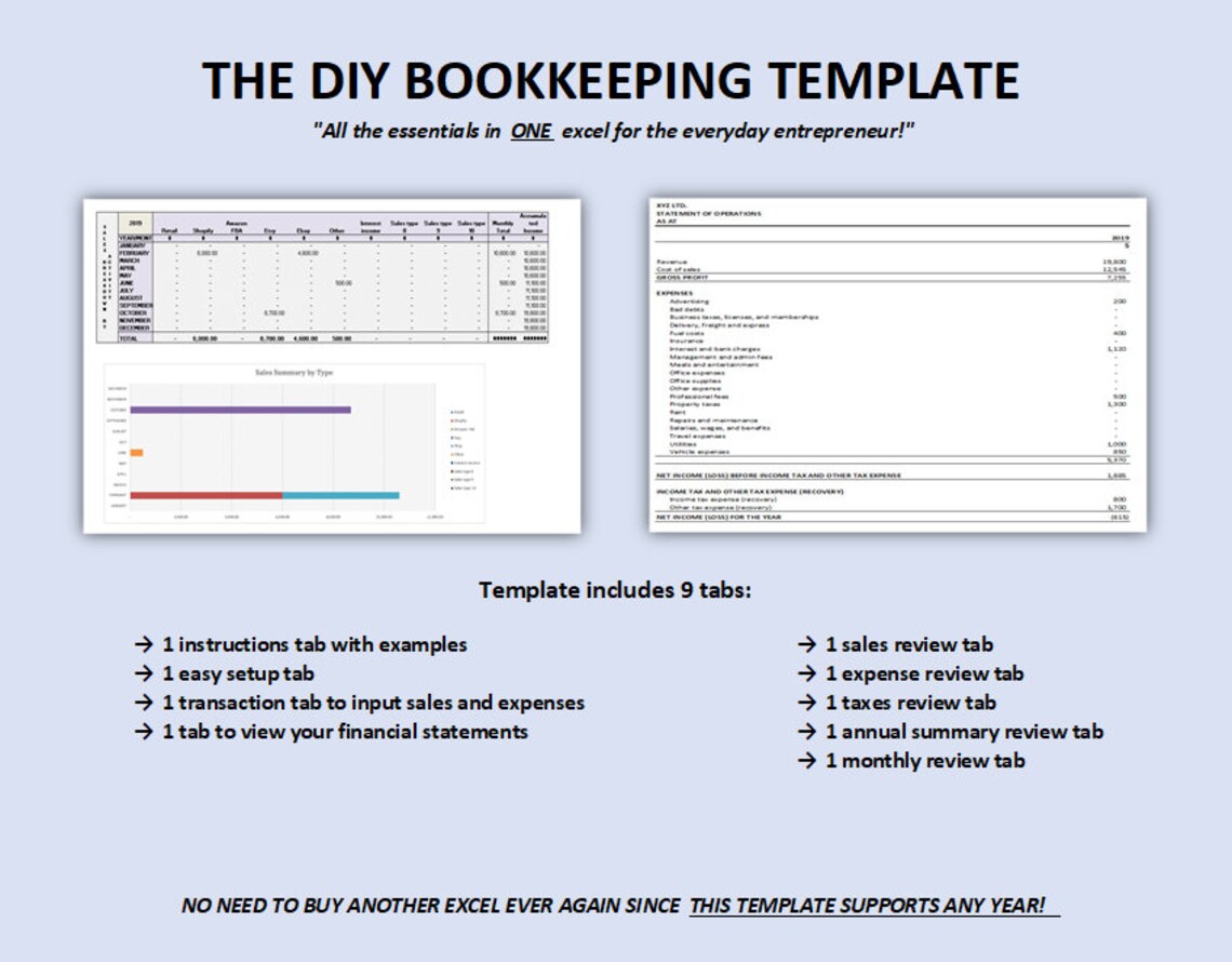 The DIY Bookkeeping Template | Easy Tracking of Income and Expenses ...