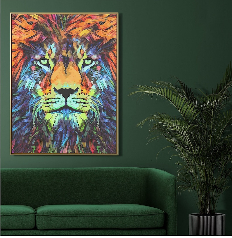 Rainbow Lion Print Leo Painting Poster King Head Artwork Canvas Mixed ...
