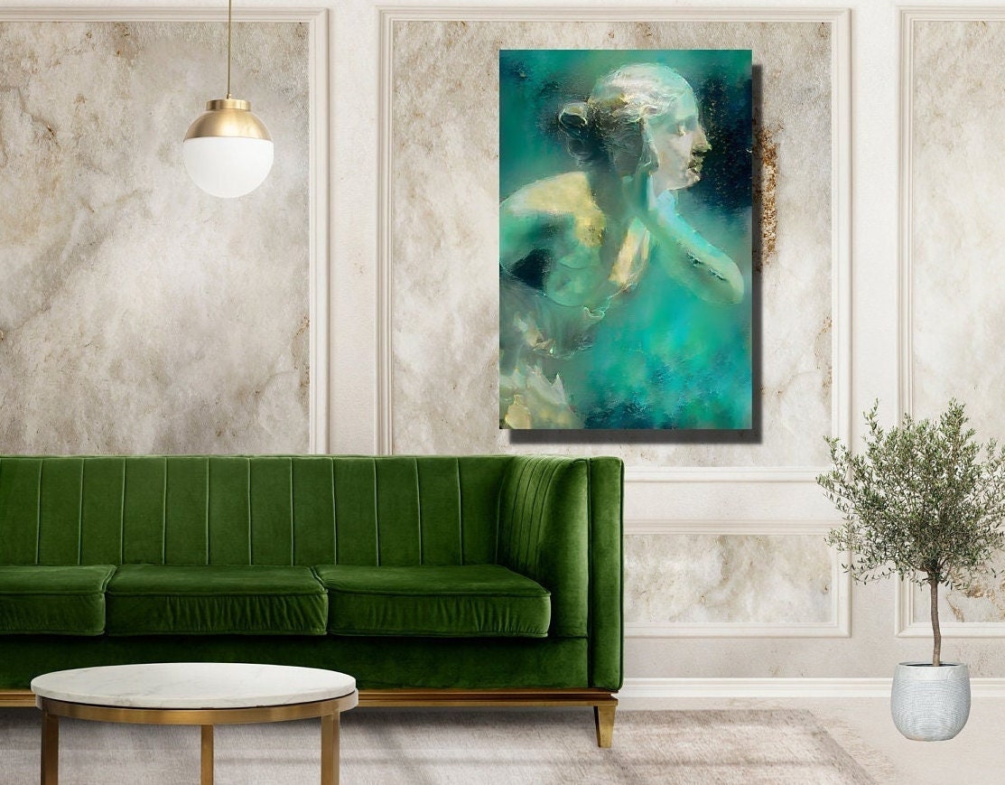 Ancient Rome Greek Goddess Green Emerald Print, Gold Marble Art Nouveau ...