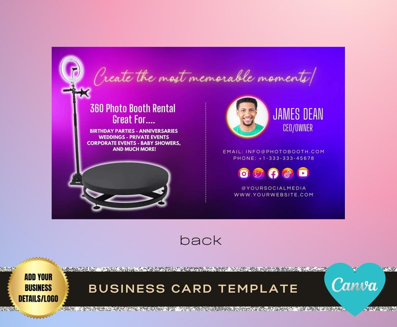360 Photobooth Business Card Template Party Rental Business Etsy Canada
