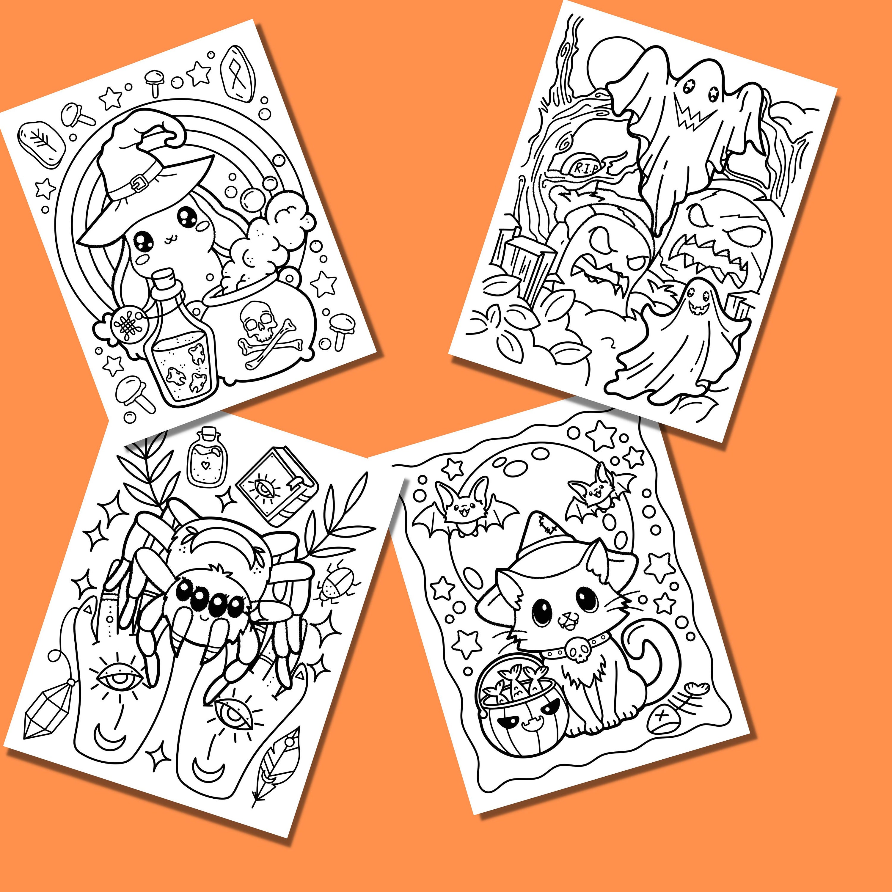 Cute and Creepy Halloween Coloring Pages for Children Kids - Etsy