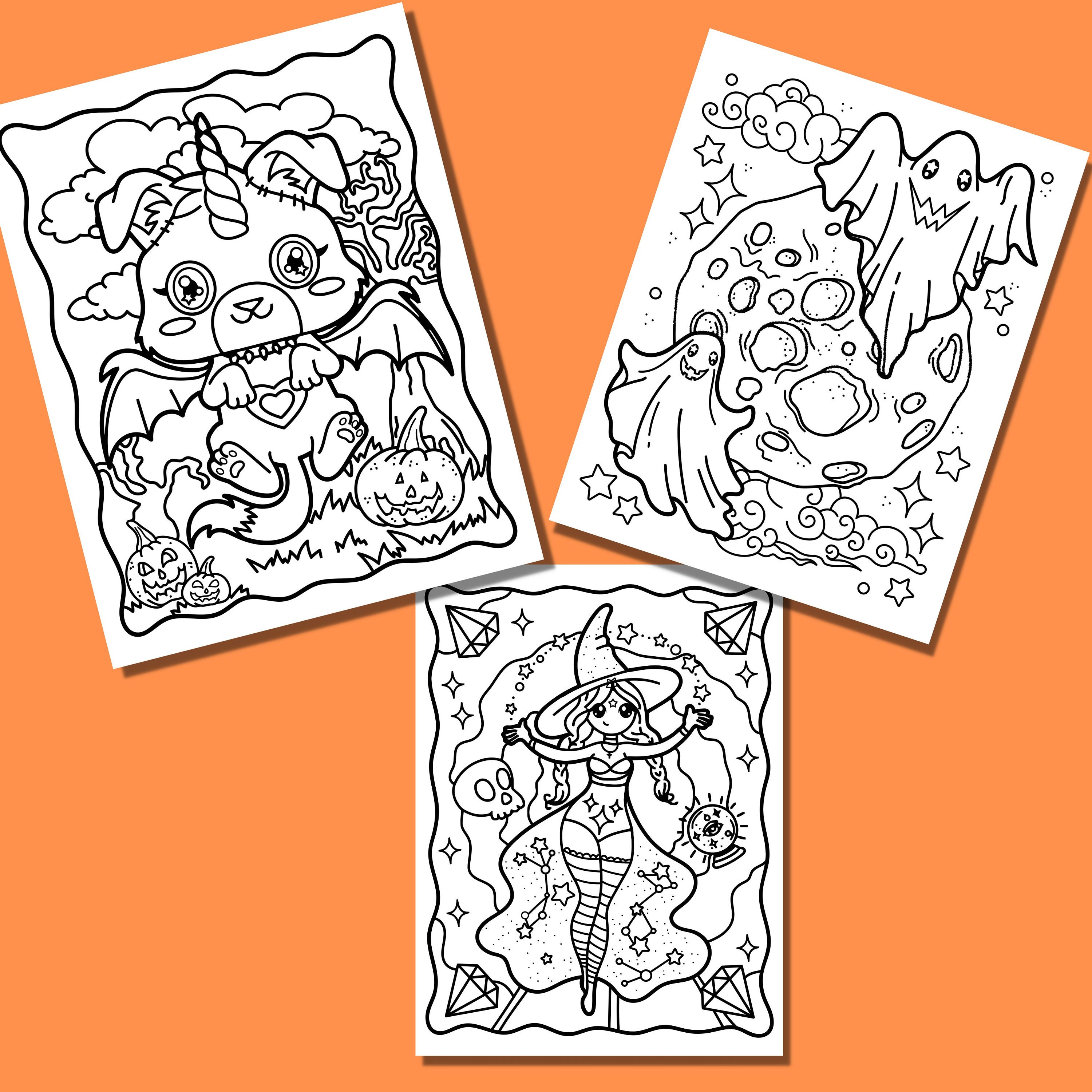 Cute and Creepy Halloween Coloring Pages for Children Kids - Etsy