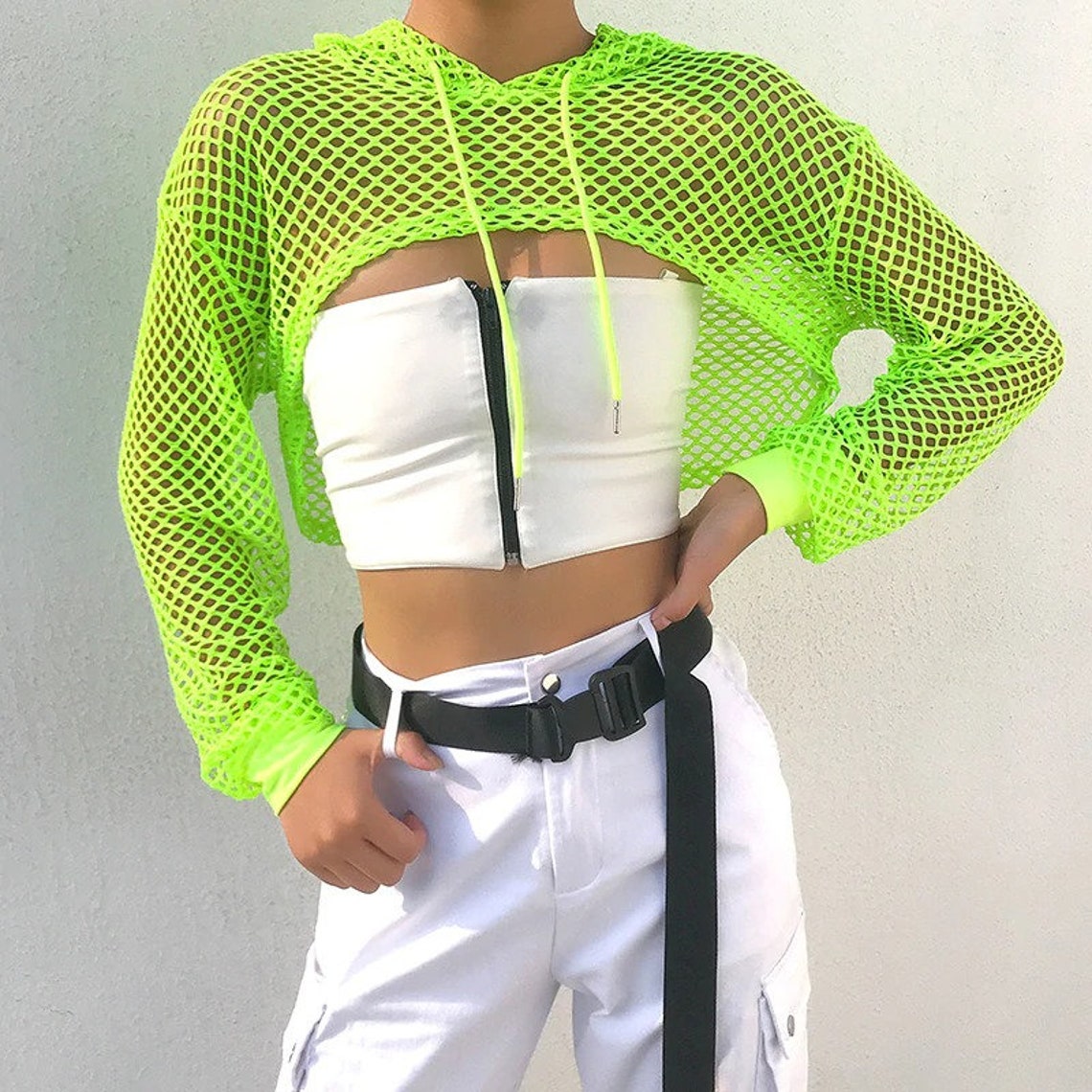 Neon Green Black White Mesh Fishnet Top Women Tshirt - Etsy