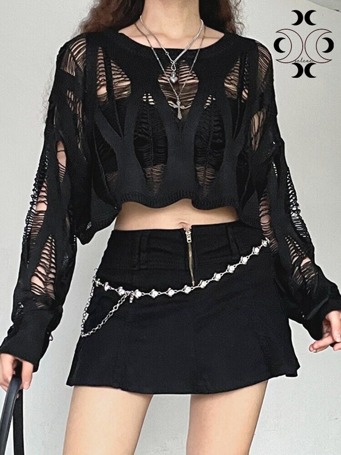 Hole Ripped Knitted,knitted Black T Shirt Cropped Crop Top - Etsy