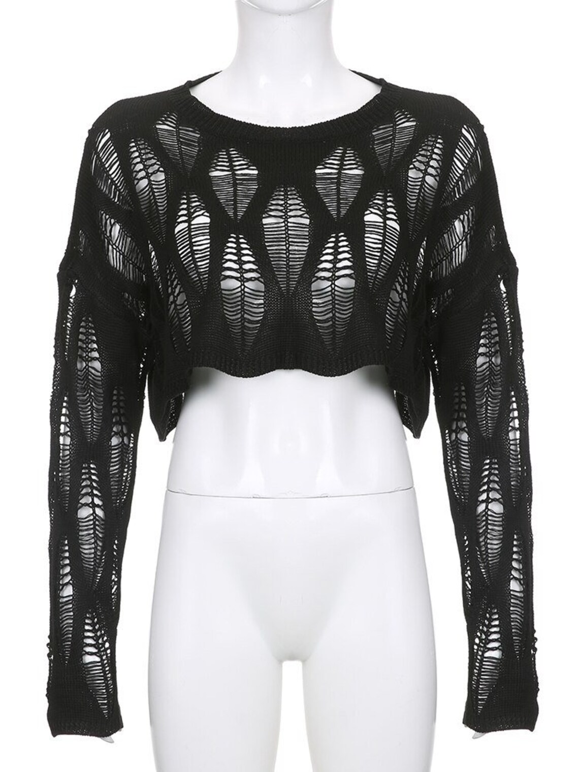 Hole Ripped Knitted,knitted Black T Shirt Cropped Crop Top - Etsy