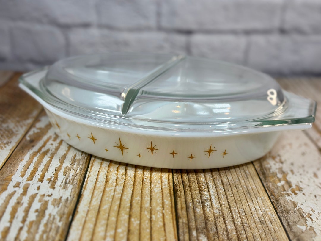 Vintage 1950s Pyrex Gold Starburst Atomic Design Divided 1.5 Quart ...