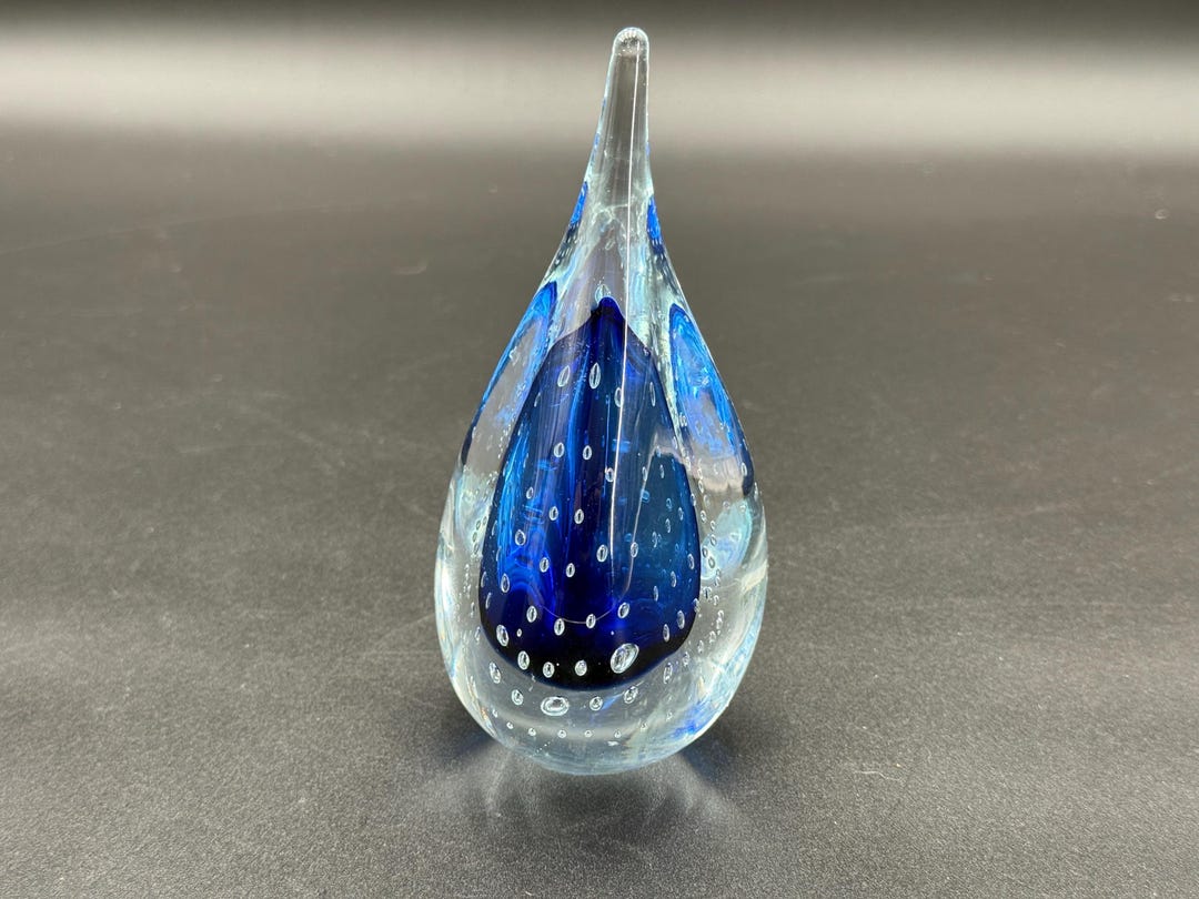 Vintage Cobalt Blue and Clear Jablonski Glass Paperweight in Teardrop ...