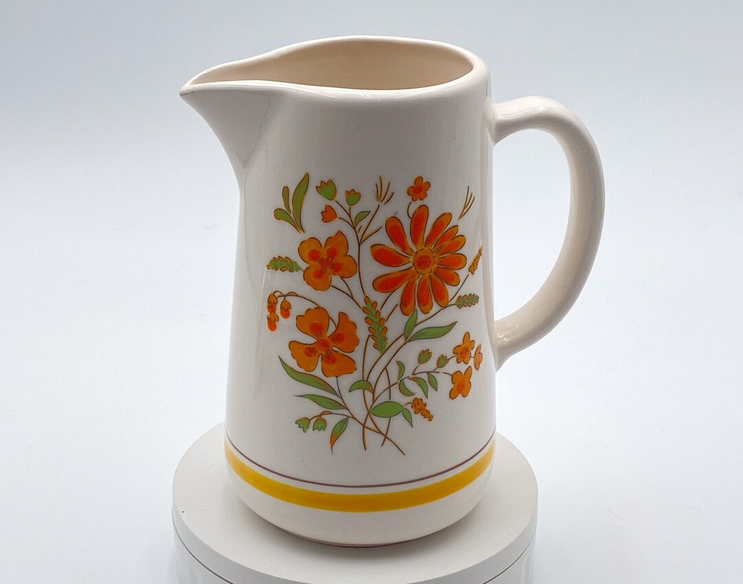 Vintage Japanese Ceramic Pitcher With Orange Flower Design - Etsy