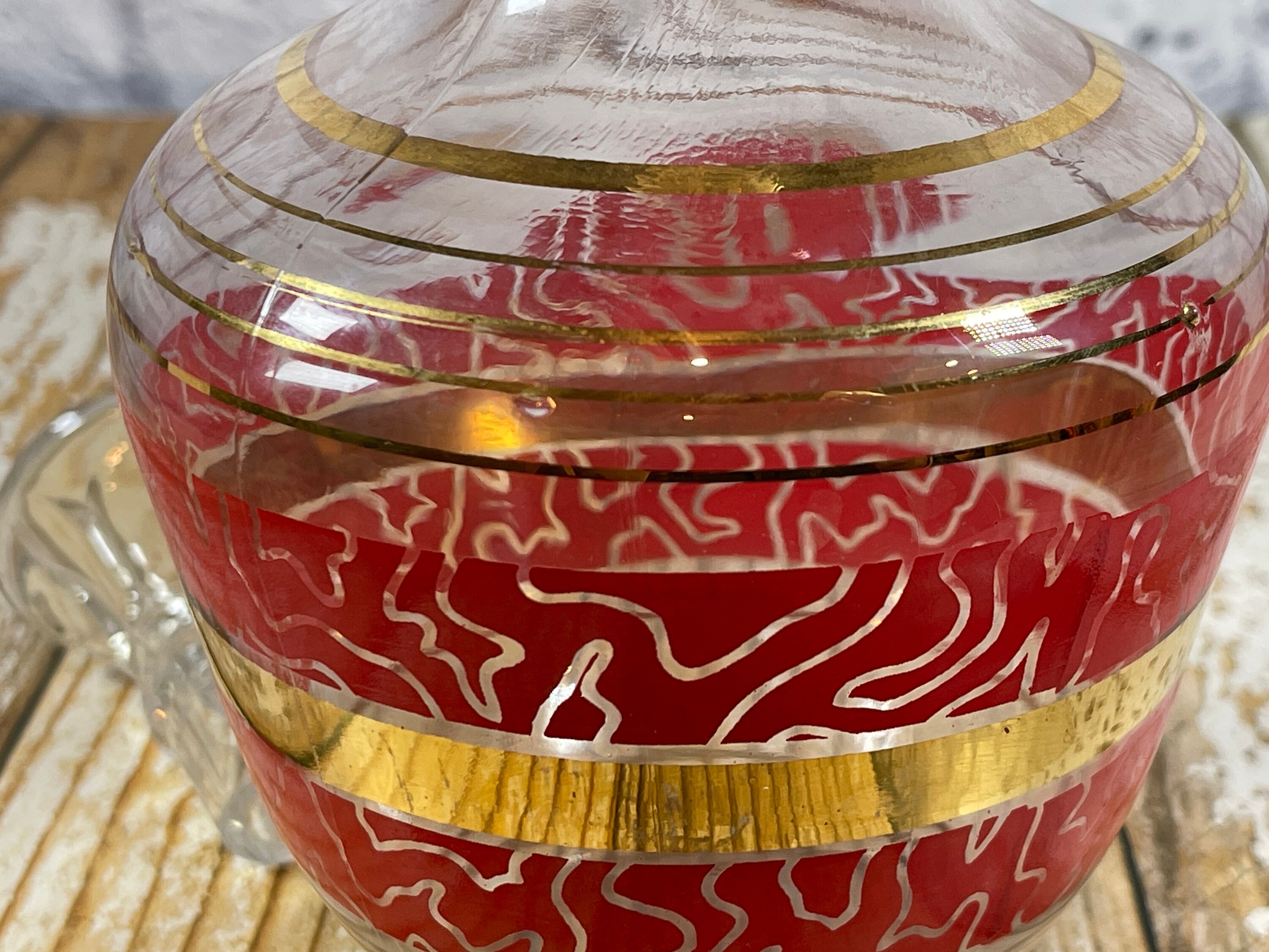 Vintage Red and Gold Striped Glass Decanter With Glass Stopper - Etsy