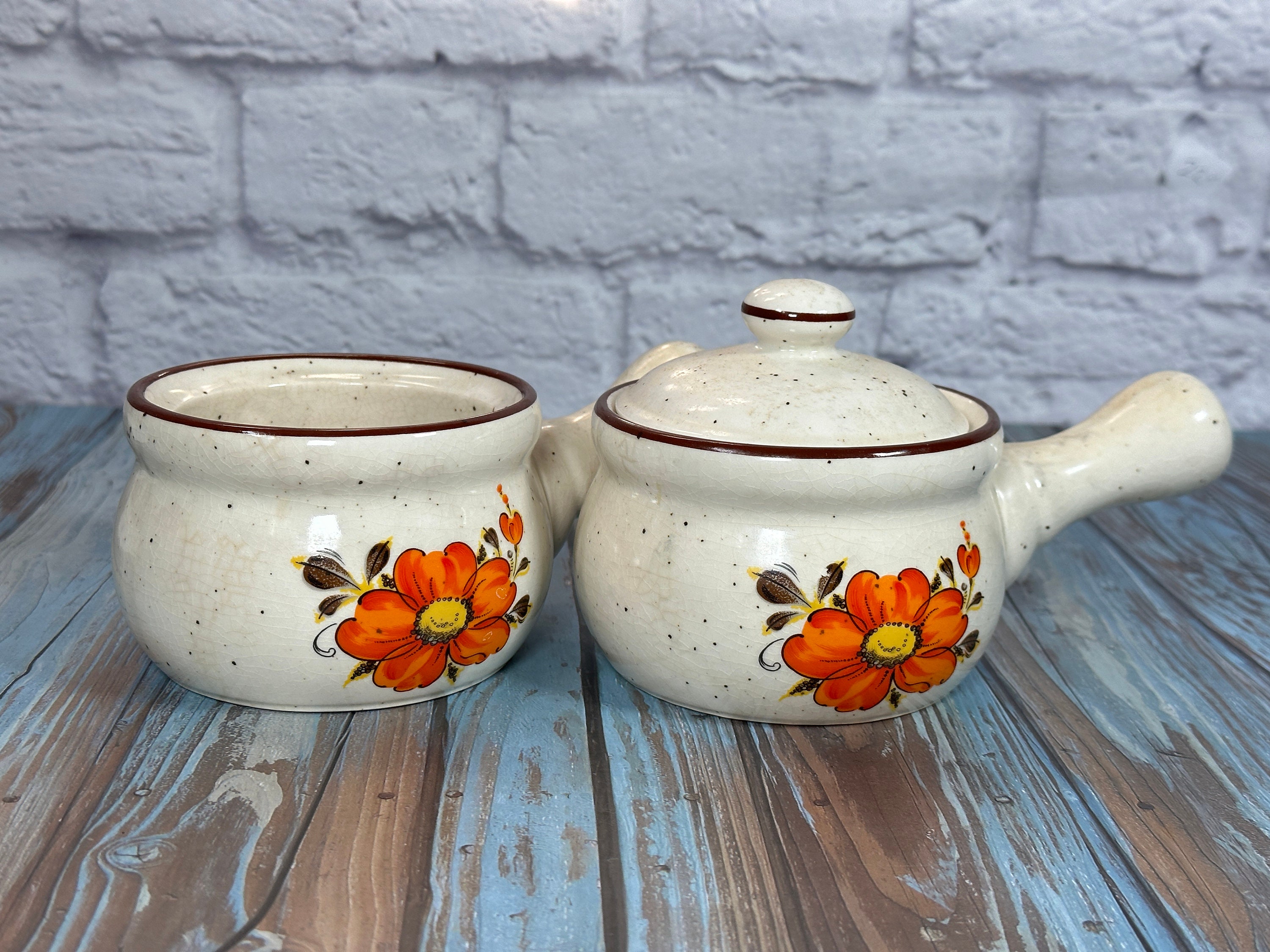 Set of Two 1970s Japanese Ceramic Oven-proof Soup Bowls With Orange ...