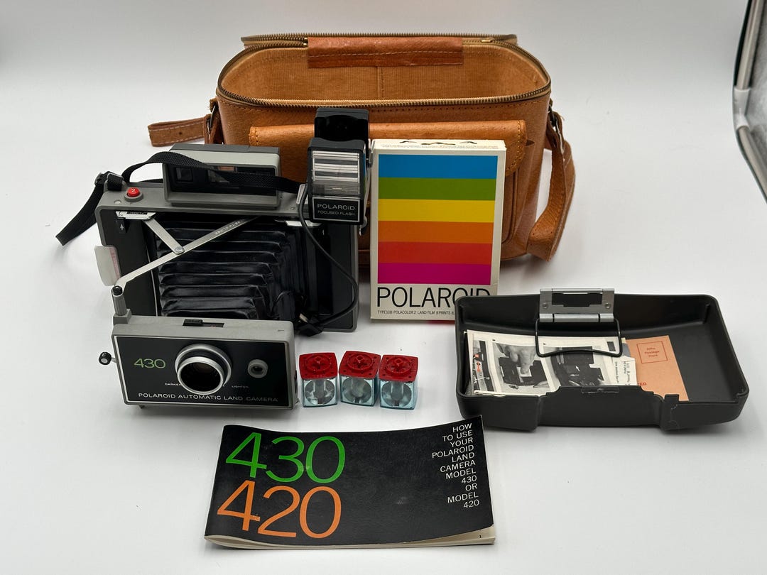 Vintage 1960s Polaroid 430 Land Camera With Case, Flash Attachment ...