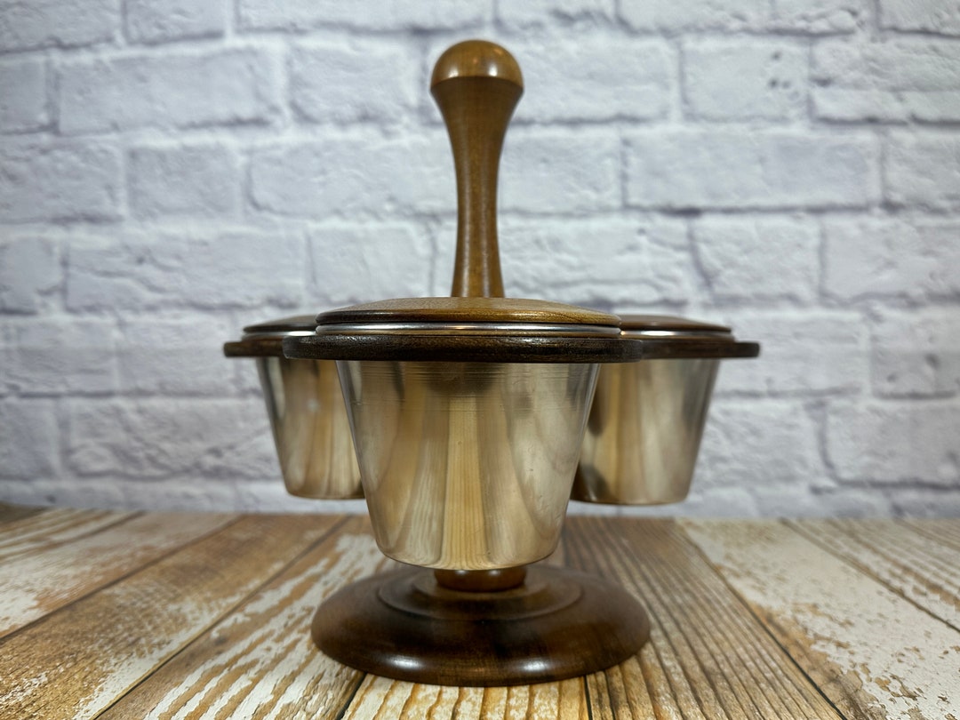 Vintage Wood and Aluminum Condiment Spinner Stand - Etsy