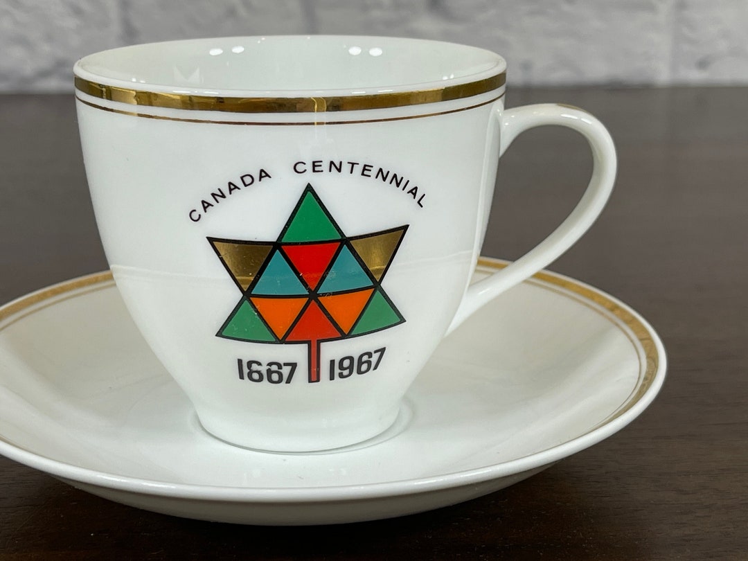 1967 Canada Centennial Souvenir Milk Glass China Cup and Saucer With ...