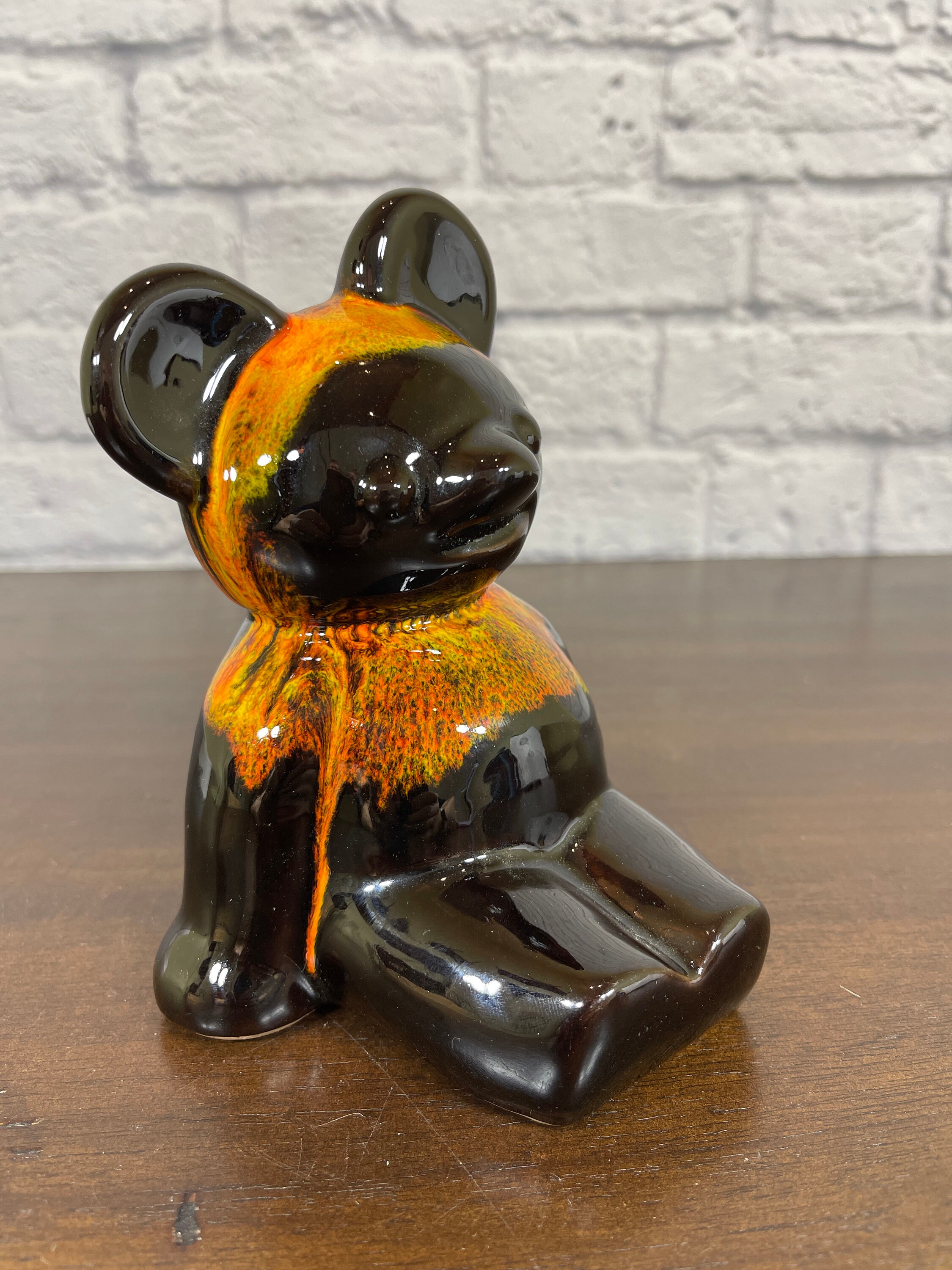 Vintage Canuck Pottery Orange Drip Glaze Ceramic Teddy Bear Coin Bank ...