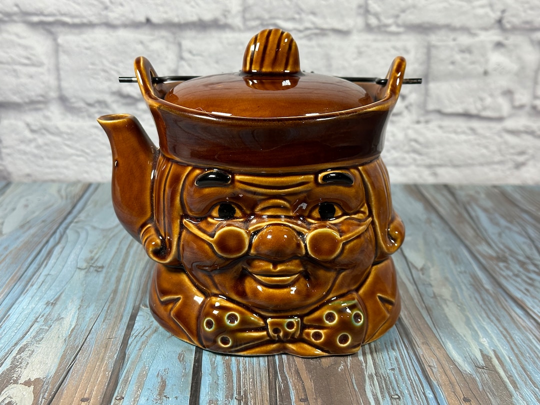 Vintage Mid Century Japanese Ben Franklin Ceramic Tea Pot With Black ...
