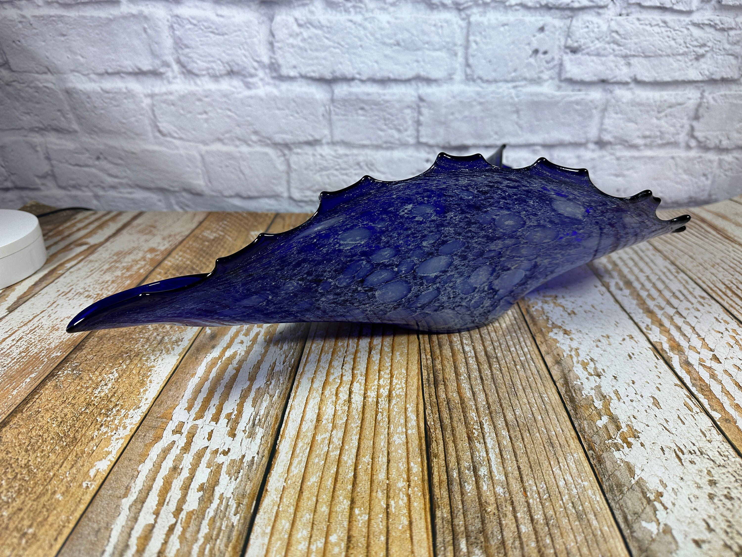 Large Vintage Blue Sea Shell Shape Polish Art Glass Bowl 17 Long - Etsy