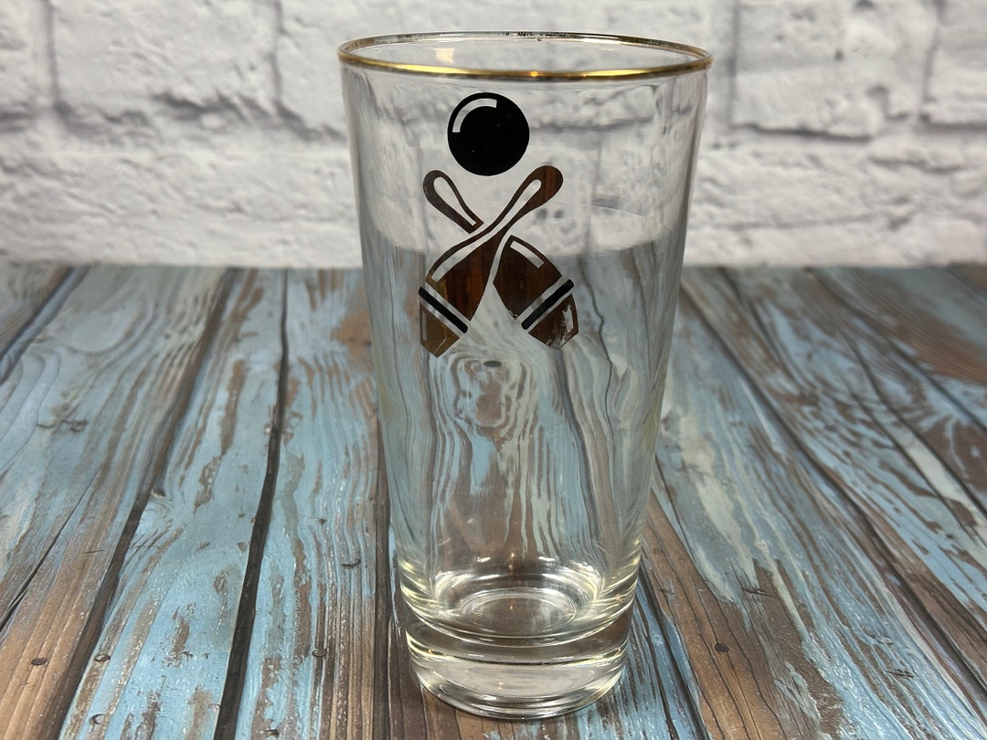 Vintage Retro Bowling Ball and Pins Drinking Glass With Gold Rim - Etsy