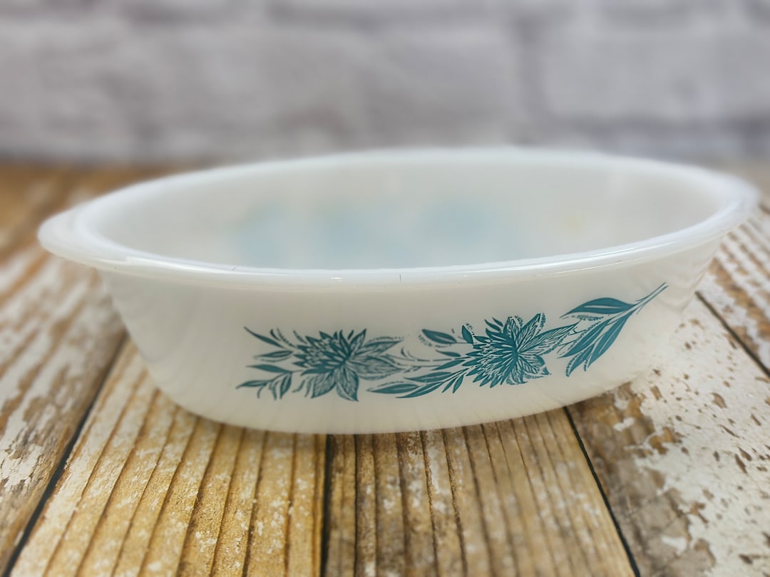 Vintage Glasbake Oval Casserole Baking Dish With Blue Thistle Flower ...